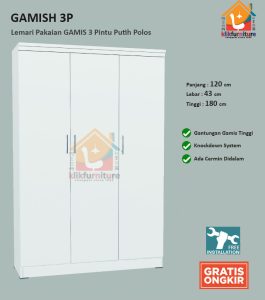 Lemari Pakaian Gamis Minimalis Putih 3 Pintu GAMISH 3P - Official Pusat ...
